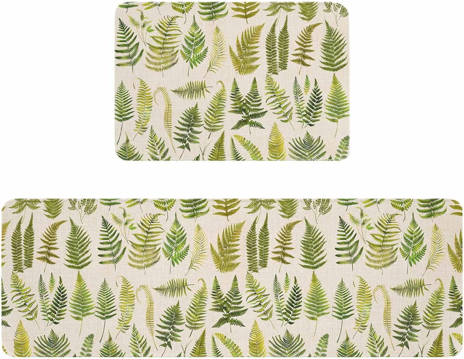 Kitchen Rugs and Mats,Green Fern Summer Botanical Leaves 2 Piece Anti ...