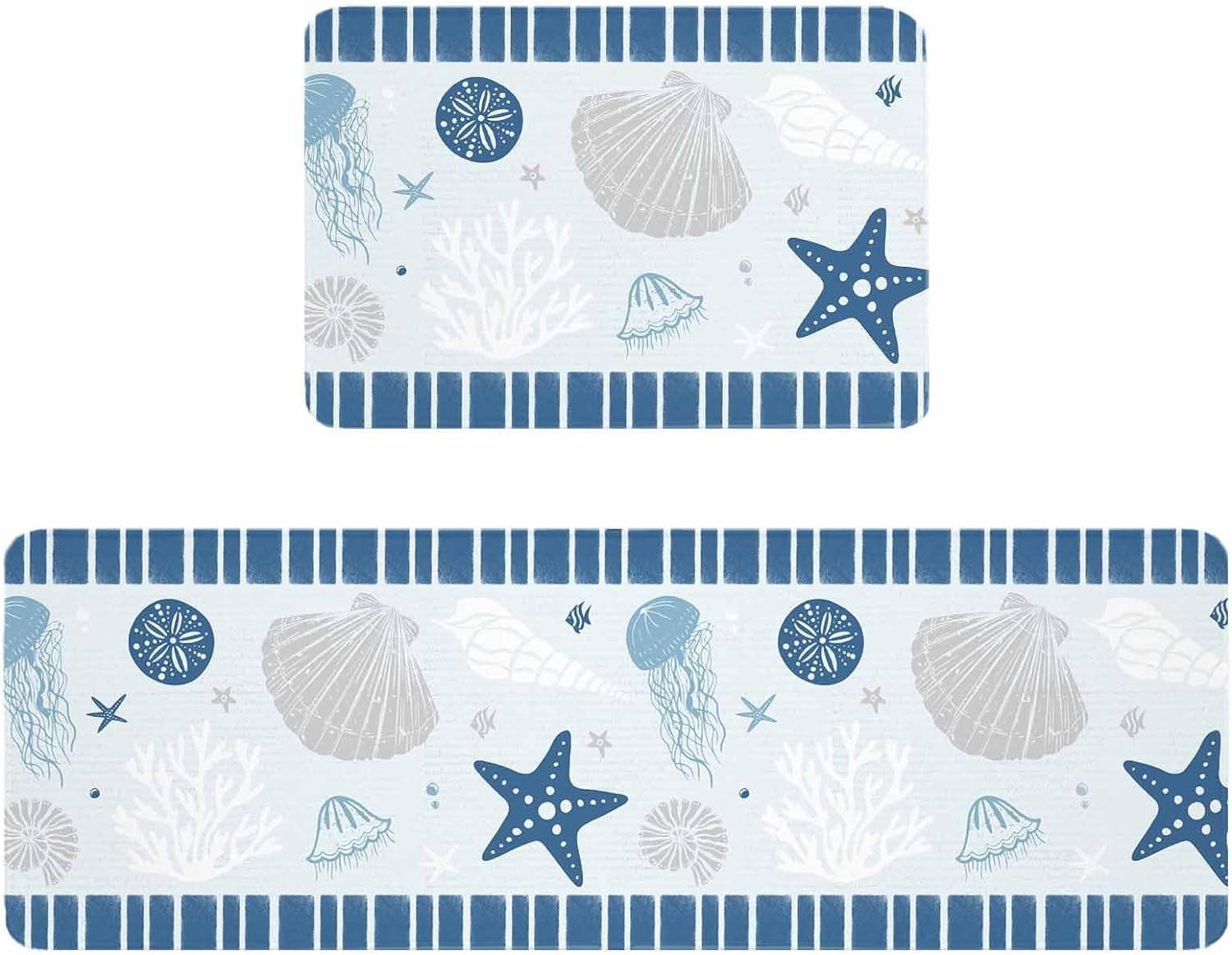 Kitchen Rugs and Mats,Nautical Blue Starfish Coastal Coral 2 Piece Anti ...