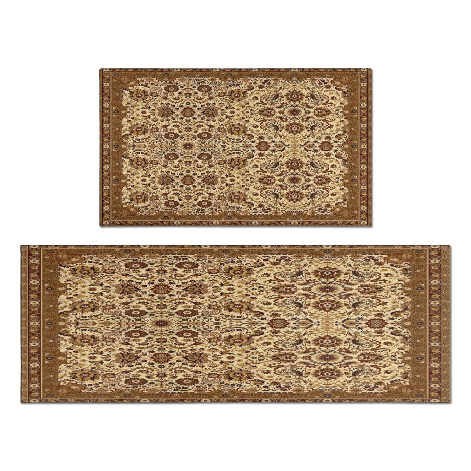 Kitchen Rugs and Mats Non Skid Washable Dark Brown Pattern Bohemia ...