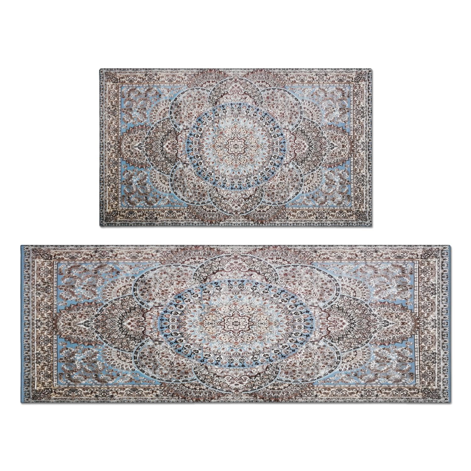 Kitchen Rugs and Mats Non Skid Washable Dark Brown Pattern Bohemia ...