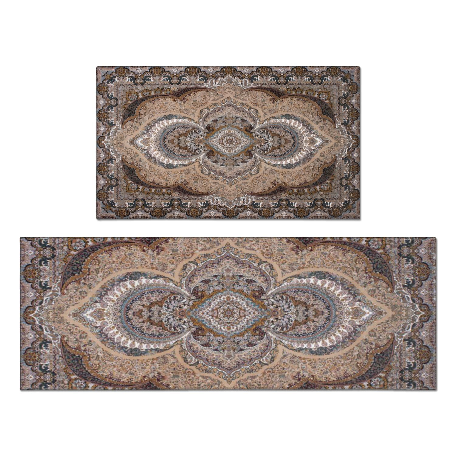 Kitchen Rugs and Mats Non Skid Washable Dark Brown Pattern Bohemia ...