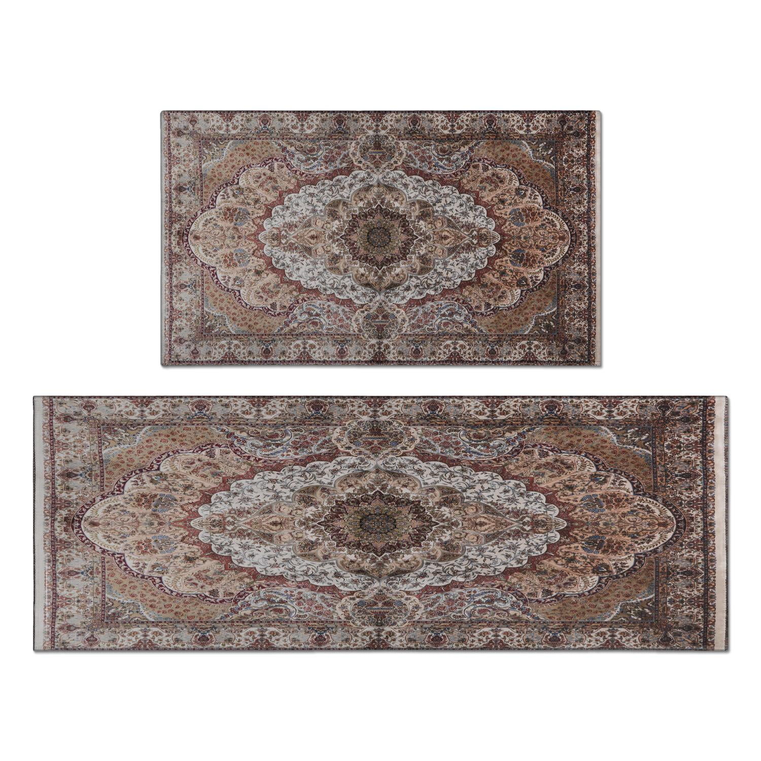 Kitchen Rugs and Mats Non Skid Washable Dark Brown Patterned Bohemia ...