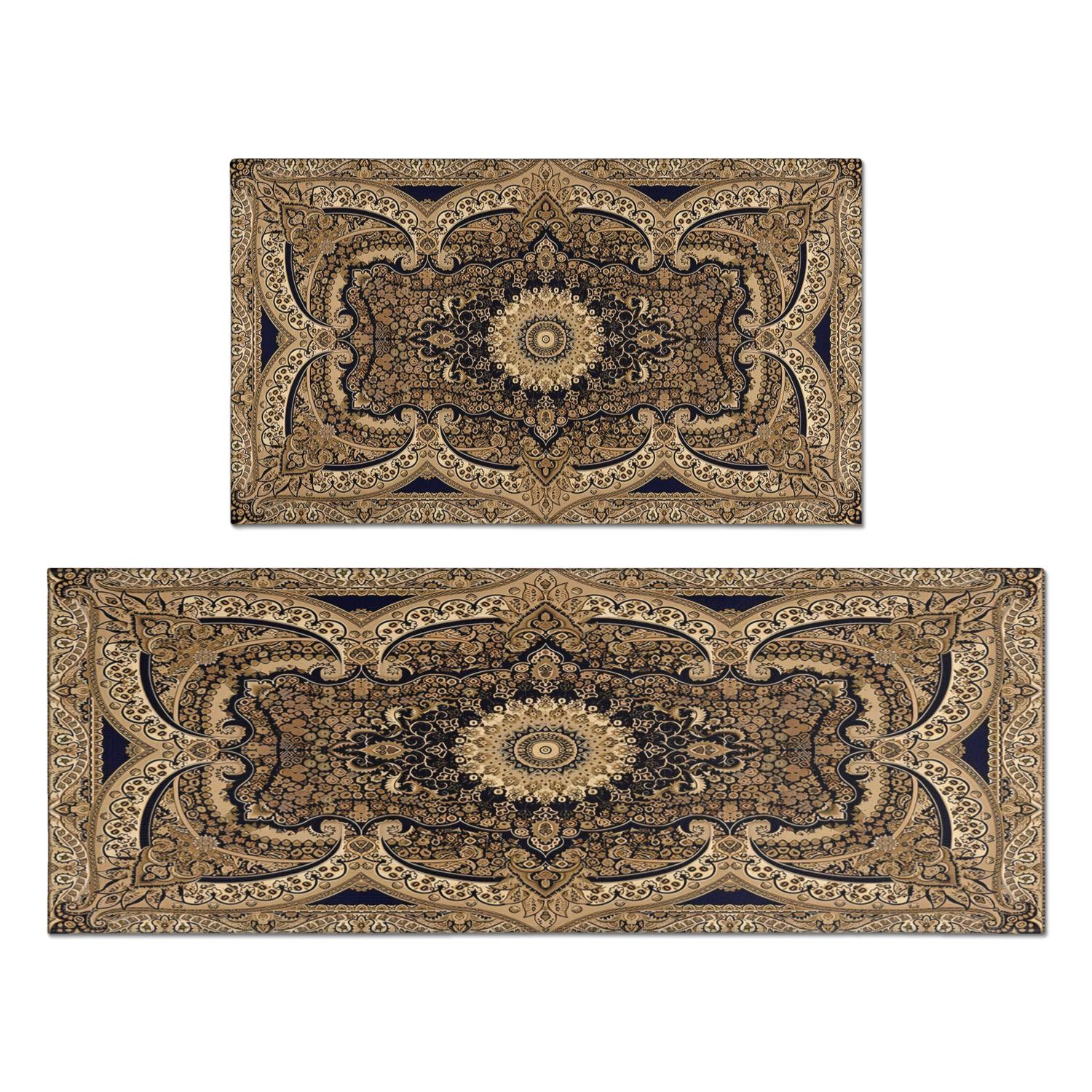 Kitchen Rugs and Mats Non Skid Washable Dark Brown Patterned Bohemia ...