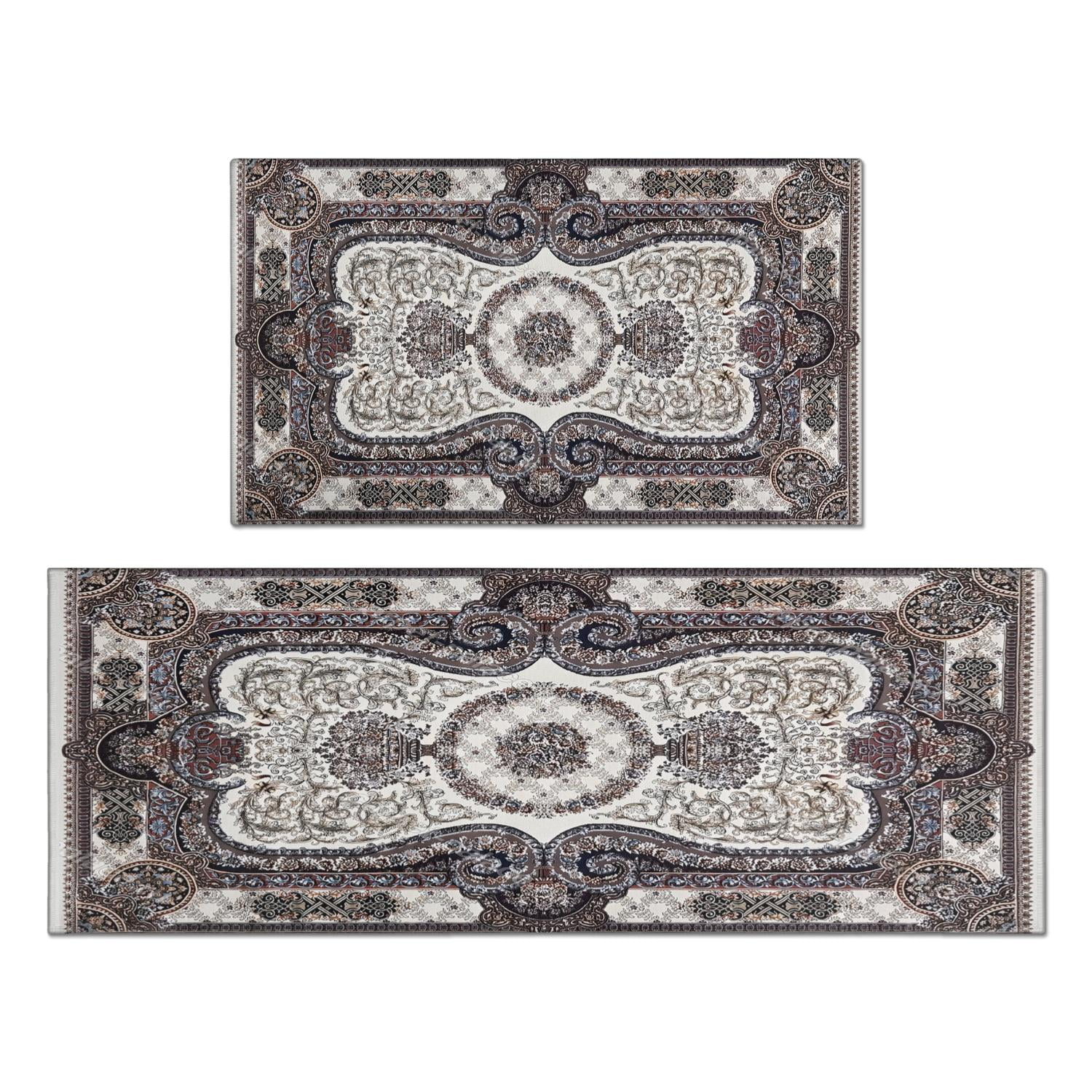 Kitchen Rugs and Mats Non Skid Washable Dark Brown Patterned Bohemia ...