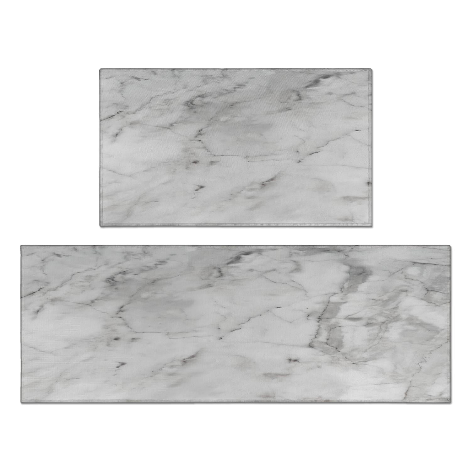 Kitchen Rugs and Mats Non Skid Washable Grey and White Marble Kitchen ...