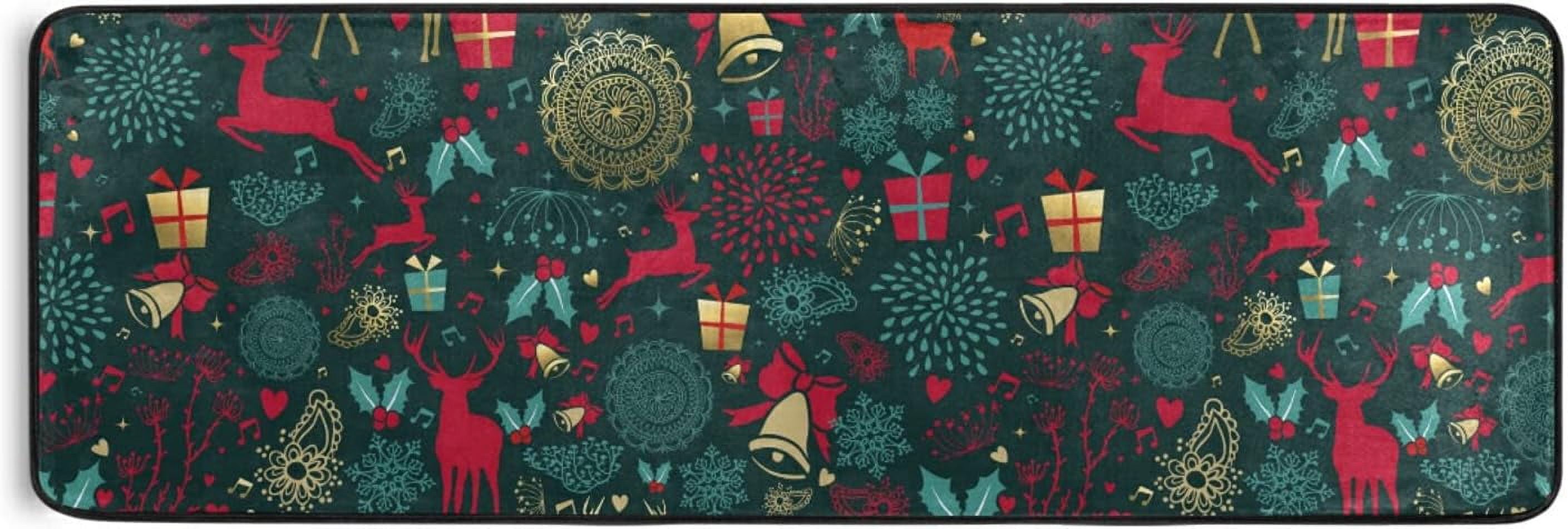 Kitchen Rugs and Mats Non-Skid Washable Runner Rugs Christmas Gold Deer ...