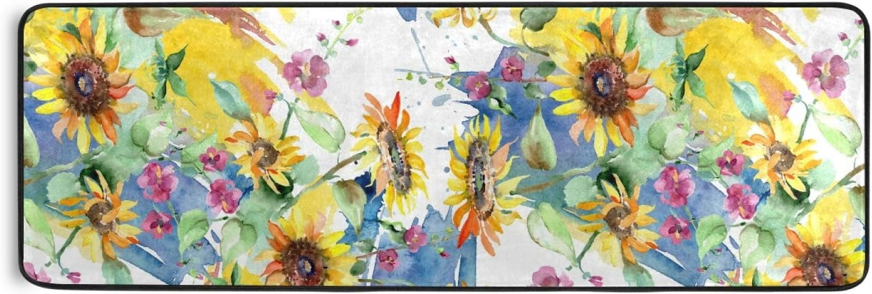 Kitchen Rugs and Mats Non-Skid Washable Runner Rugs Sunflower Flowers ...