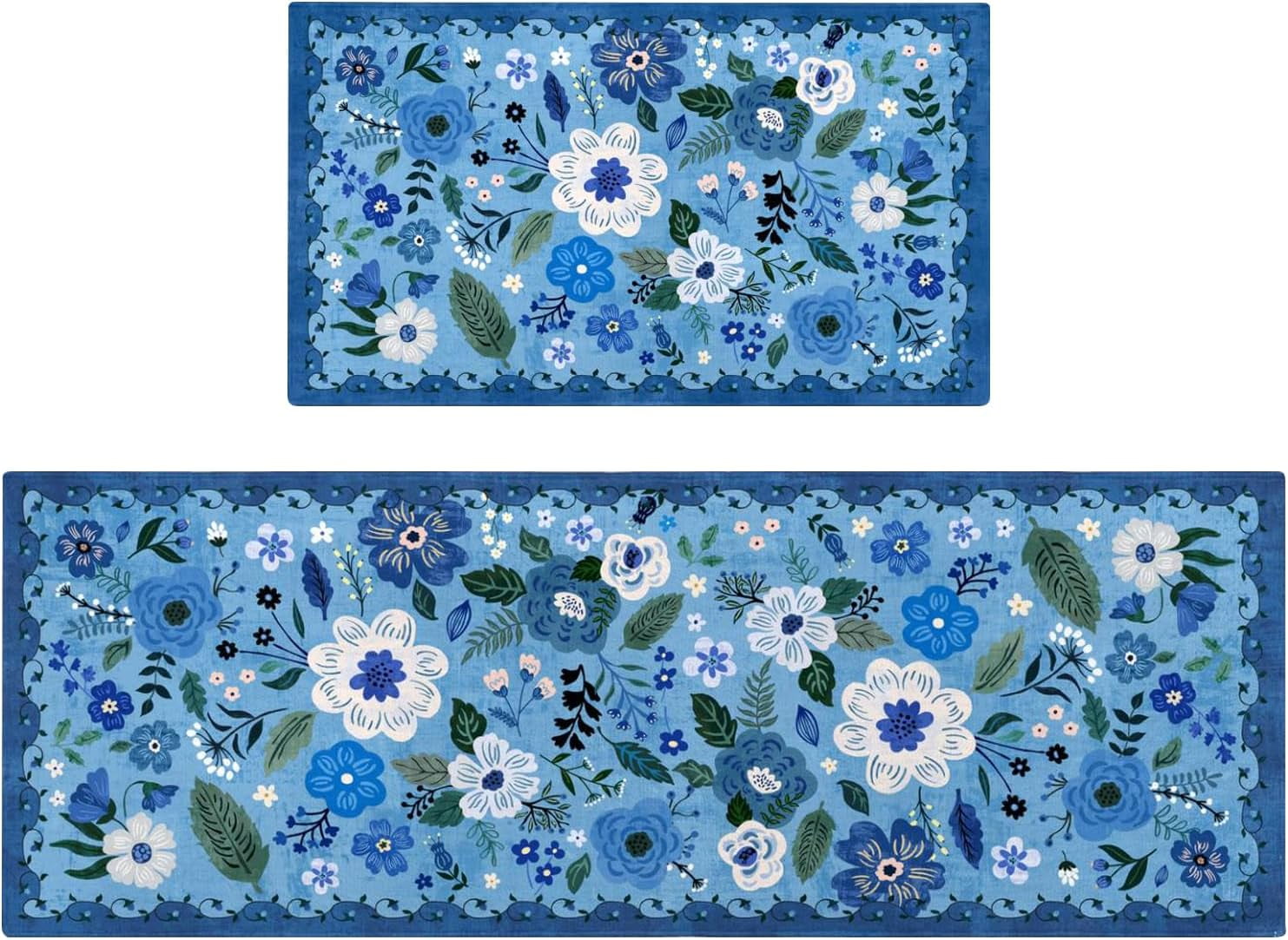Kitchen Rugs and Mats Non Skid Washable Set of 2,Boho Floral Modern ...