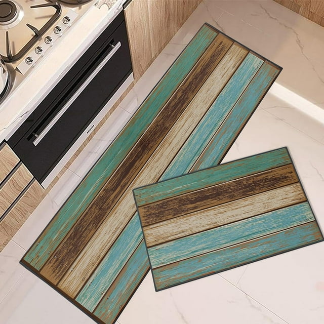 Kitchen Rugs and Mats Non Skid Washable Set of 2, Teal Farmhouse ...