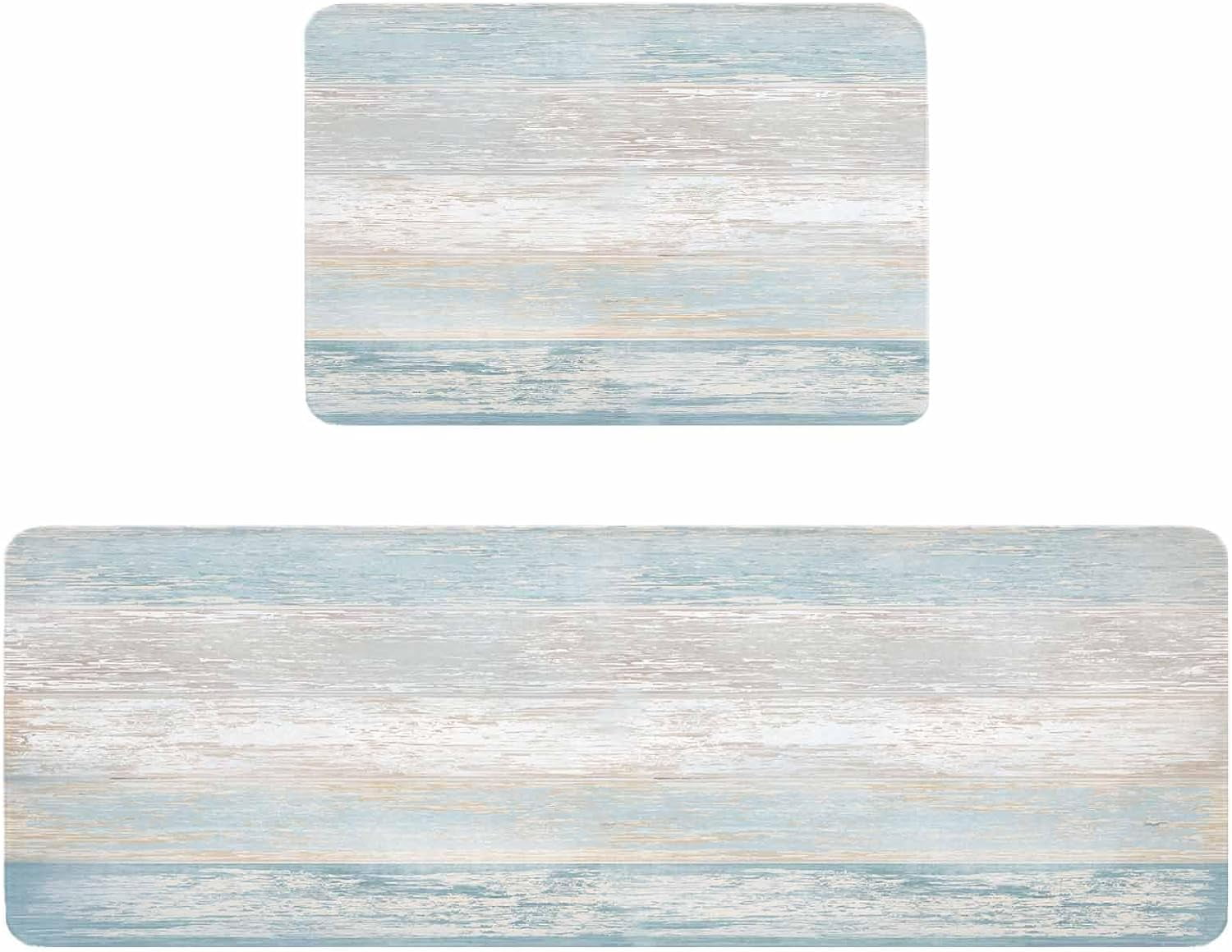 Kitchen Rugs and Mats,Retro Wood Board Light Blue Gradient 2 Piece Anti ...