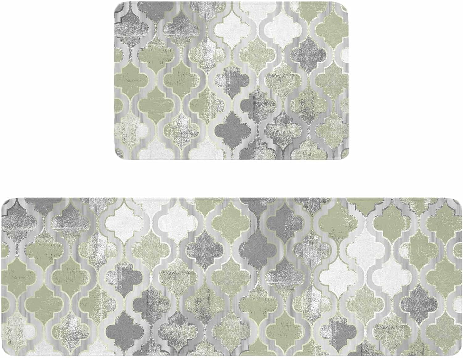Kitchen Rugs and Mats,Sage Green Moroccan Retro Floral 2 Piece Anti ...