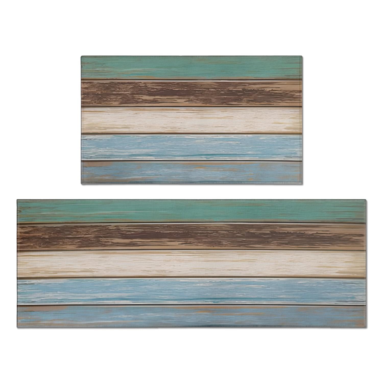 Kitchen Rugs and Mats Set of 2 Teal Farmhouse Anti Fatigue Mat Non Slip ...