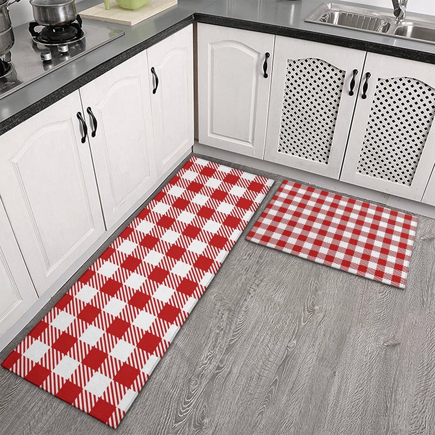 Kitchen Rugs Non Slip Kitchen Floor Mat Red and White Checkered Set 2 ...