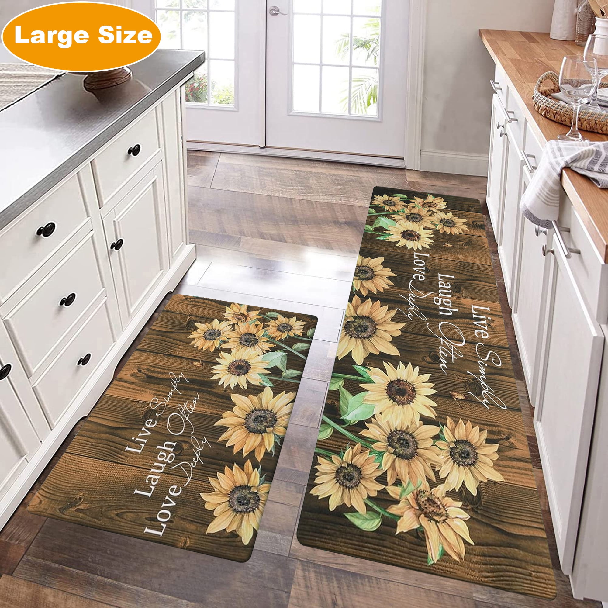 Yamaziot Sunflower Kitchen Rugs and Runner Set, Non Slip Waterproof Mat ...