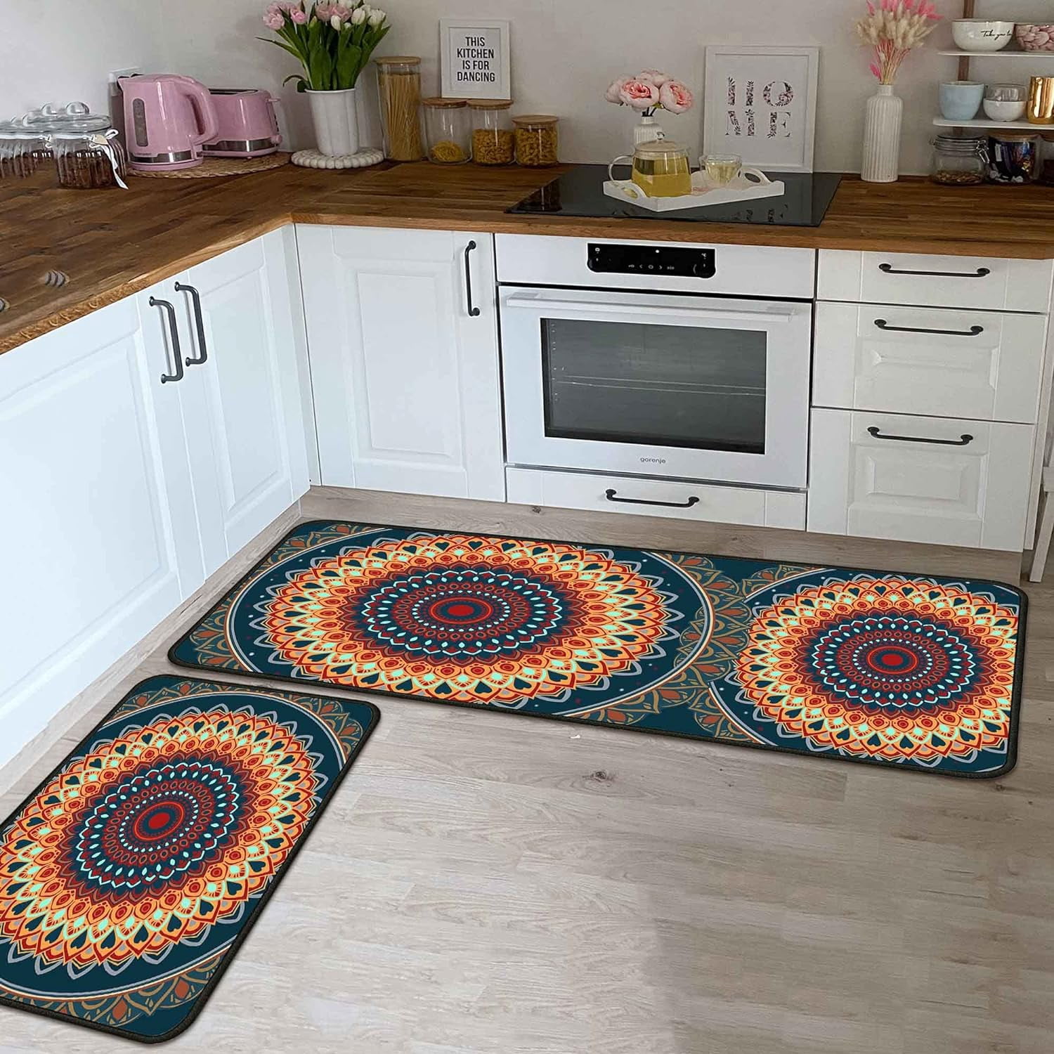 Kitchen Rugs Set of 2- Boho Non-Slip Washable Floor Mats - Comfort Sink ...