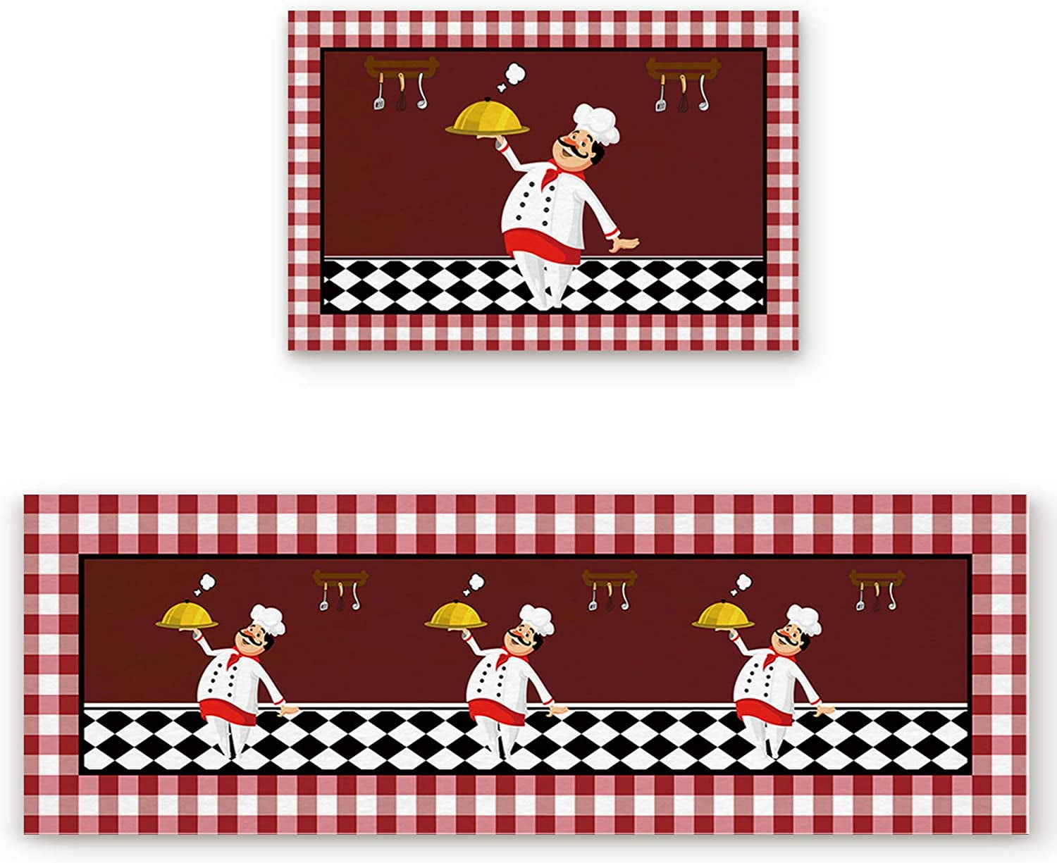 Kitchen Rugs Set of 2 Cartoon Chef Buffalo Plaid Kitchen Mats Rugs Non ...