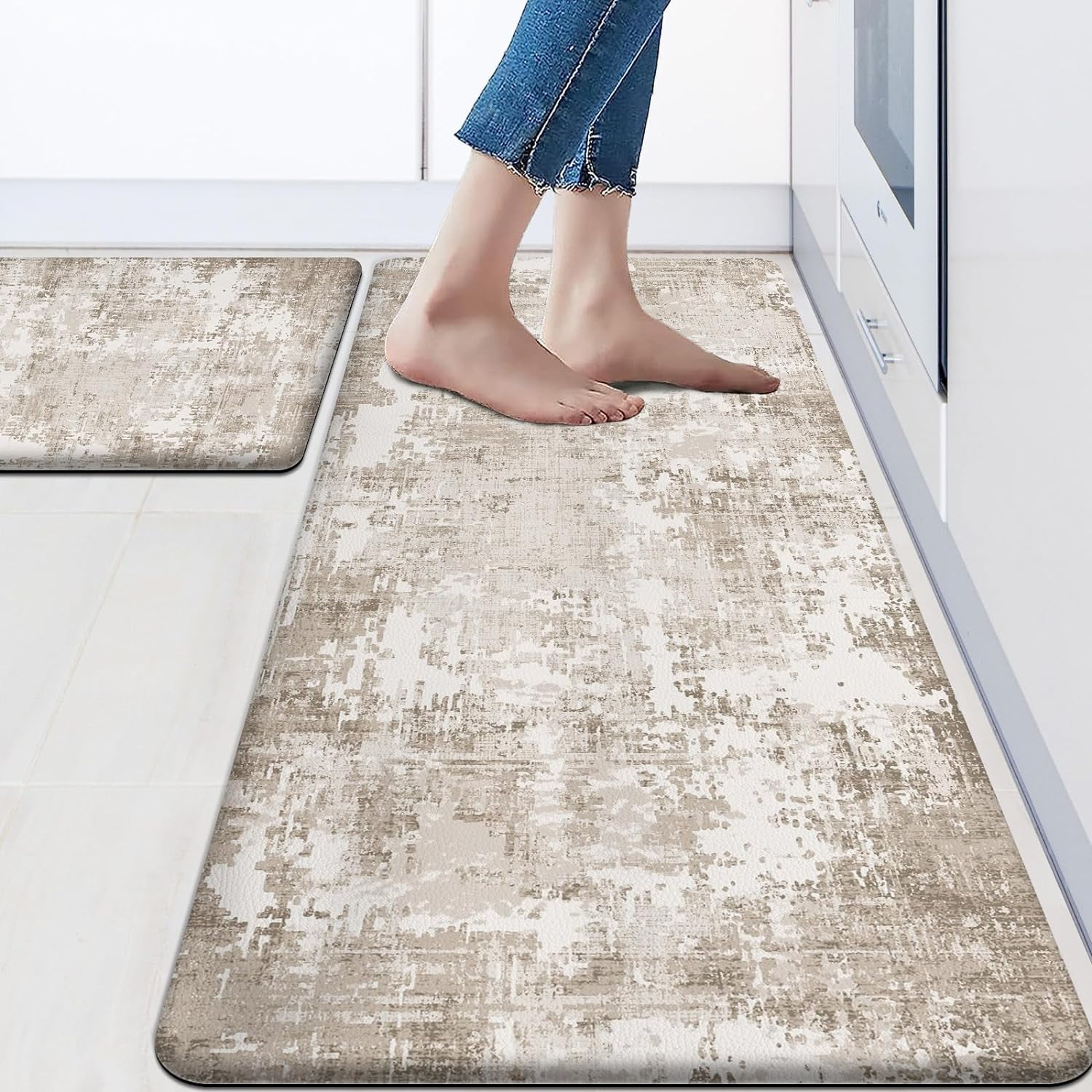 Kitchen Rugs Set of 2 Kitchen Floor Mats Cushioned Anti Fatigue Beige ...