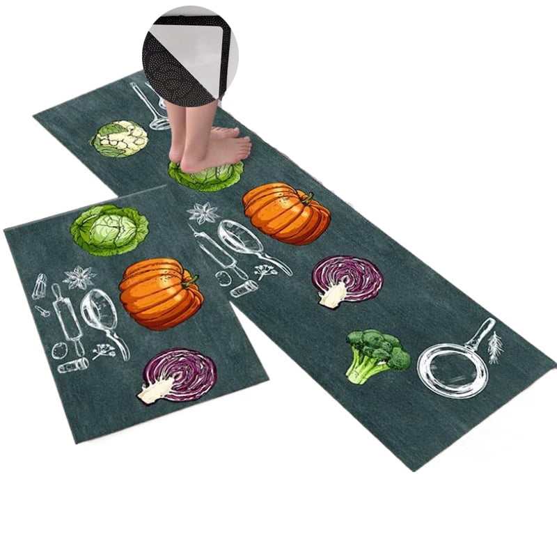 Kitchen Rugs Set 2 Pcs 16x24inch and 16x47inch Soft Non-slip Floor Mats ...