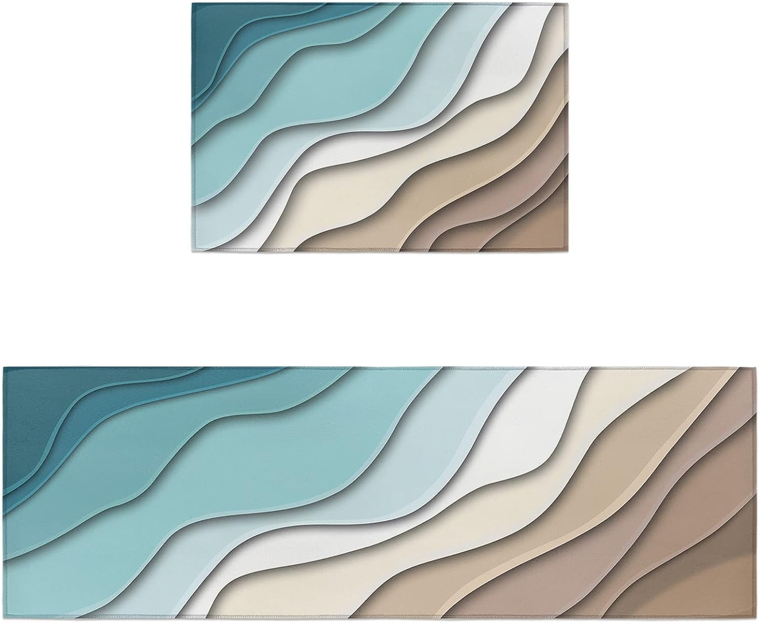 Kitchen Rugs Set 2 Piece, Ombre Stripes Turquoise Brown Kitchen Mats ...