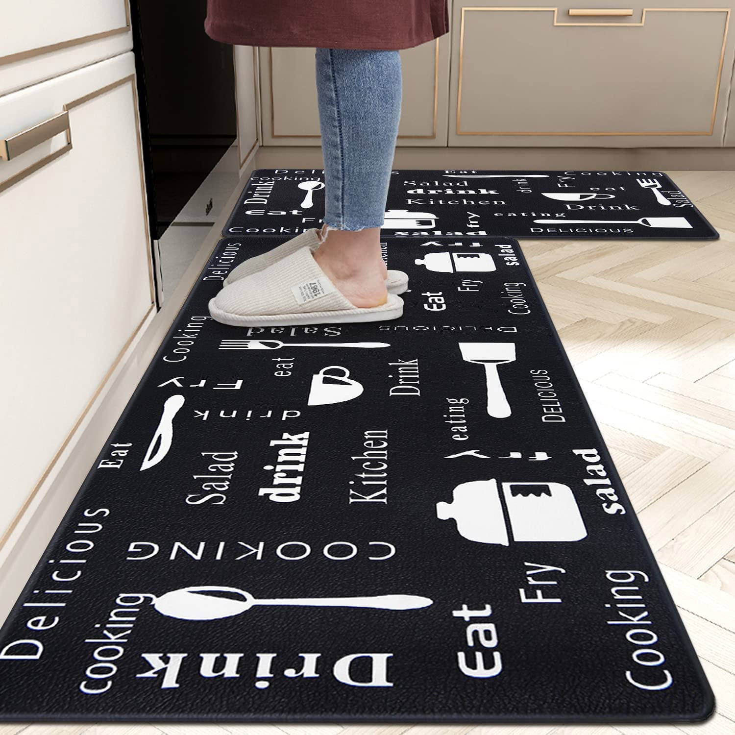Kitchen Rugs Set of 2 Anti Fatigue Mats for Kitchen Floor Cushioned ...