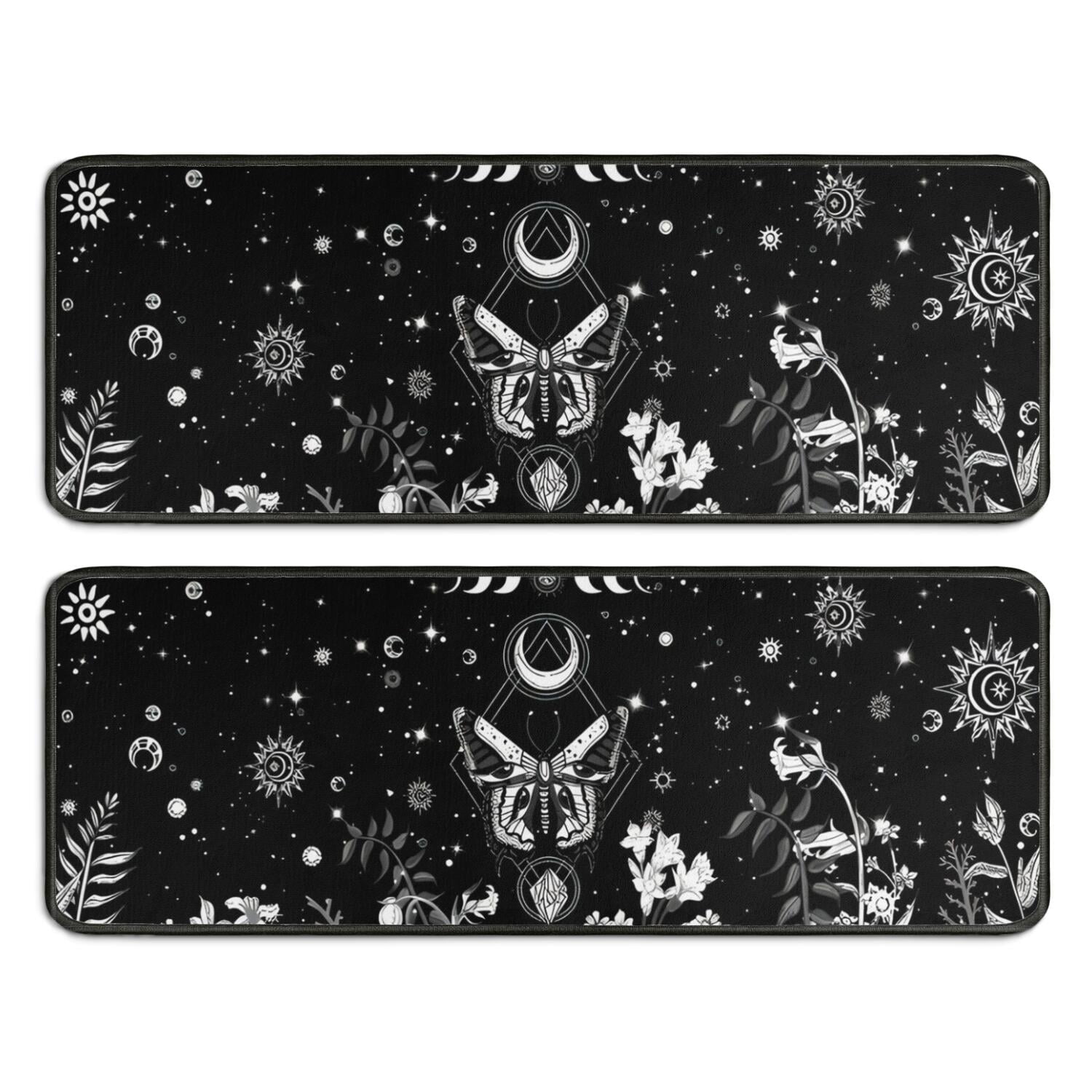Kitchen Rugs Sets Of 2,Black Gothic Sun Moon Flower Pattern Anti ...
