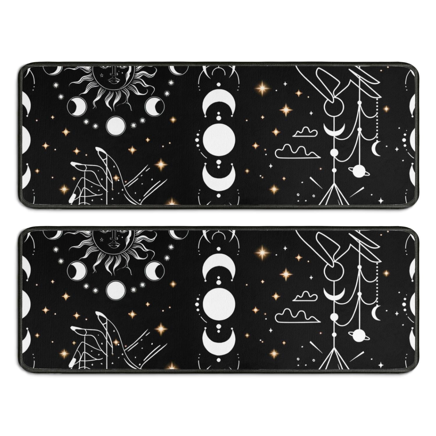 Kitchen Rugs Sets Of 2,Black Gothic Sun Moon Hand Pattern Anti Fatigue ...