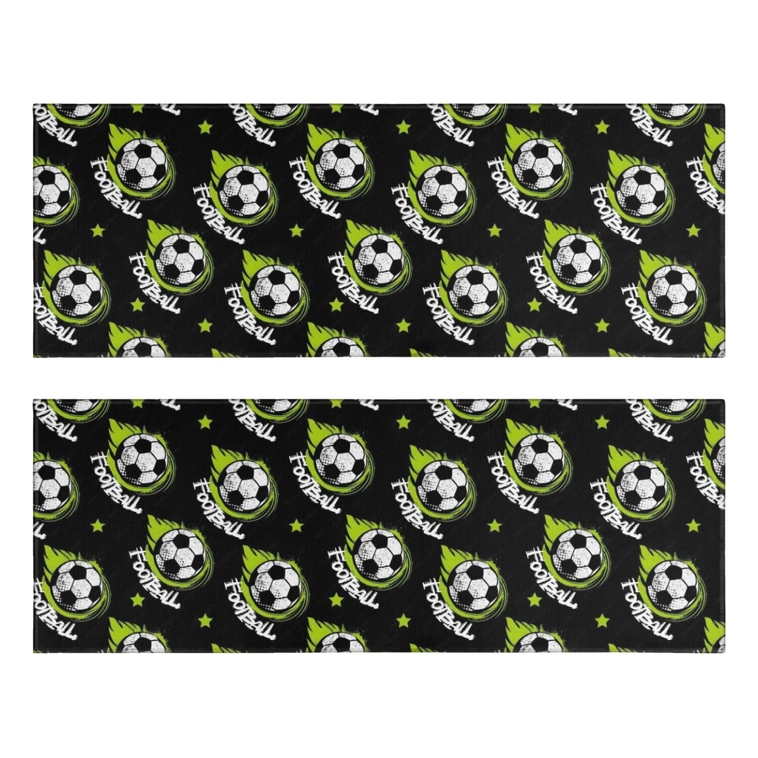 Kitchen Rugs Sets Of 2,Black Soccer Balls with Green Elements Pattern ...