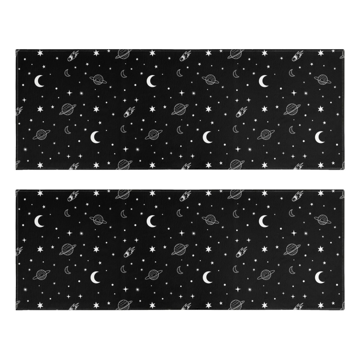 Kitchen Rugs Sets Of 2,Black White Star Moon Planet Comet Pattern Anti ...