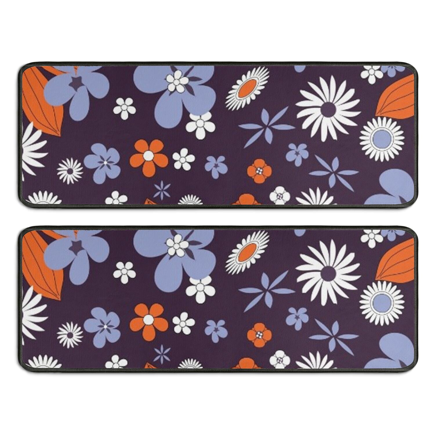 Kitchen Rugs Sets Of 2,Darkpurple Daisy Flower Orange Petals Pattern ...
