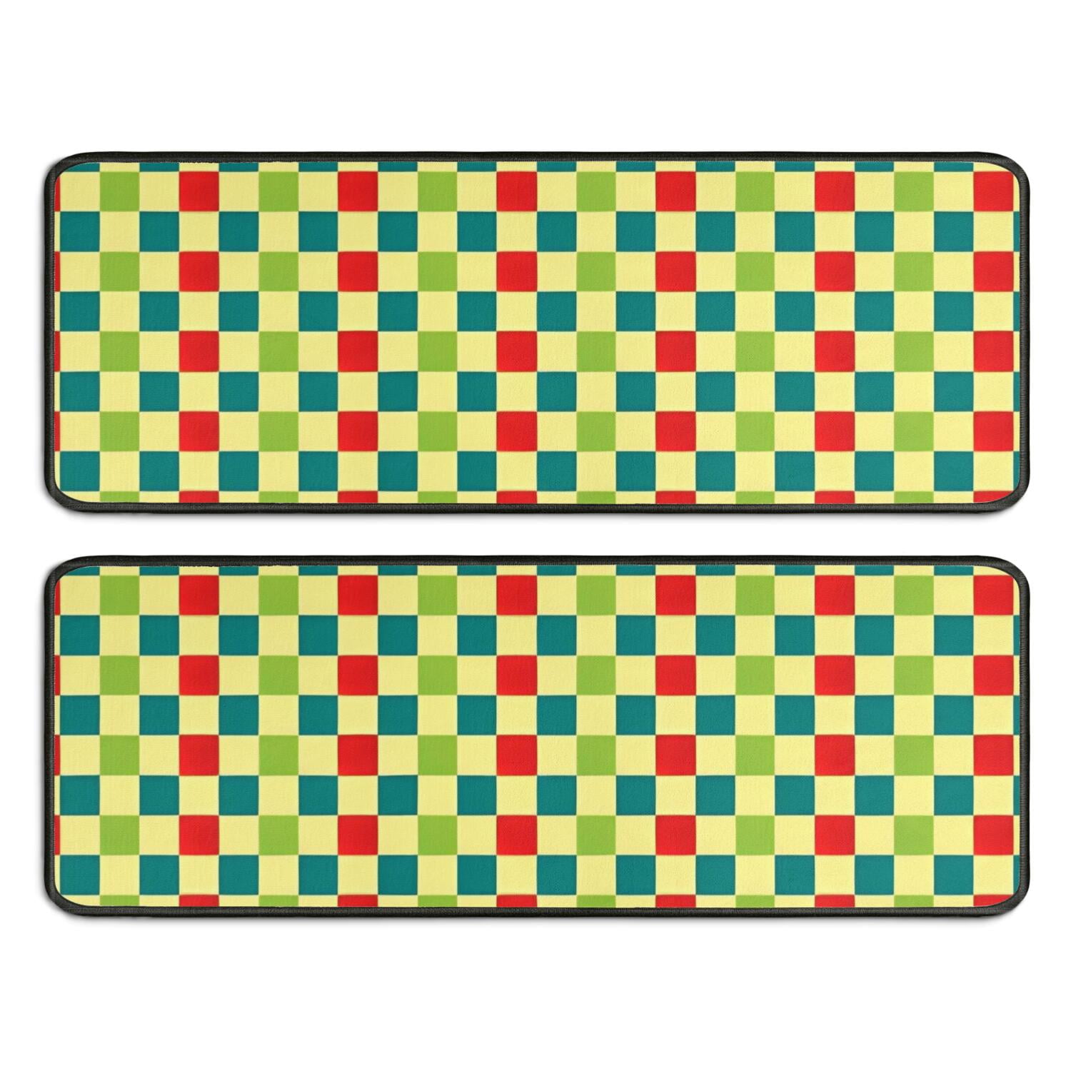 Kitchen Rugs Sets Of 2,Multi Color Checkerboard Checkered Pattern Anti ...