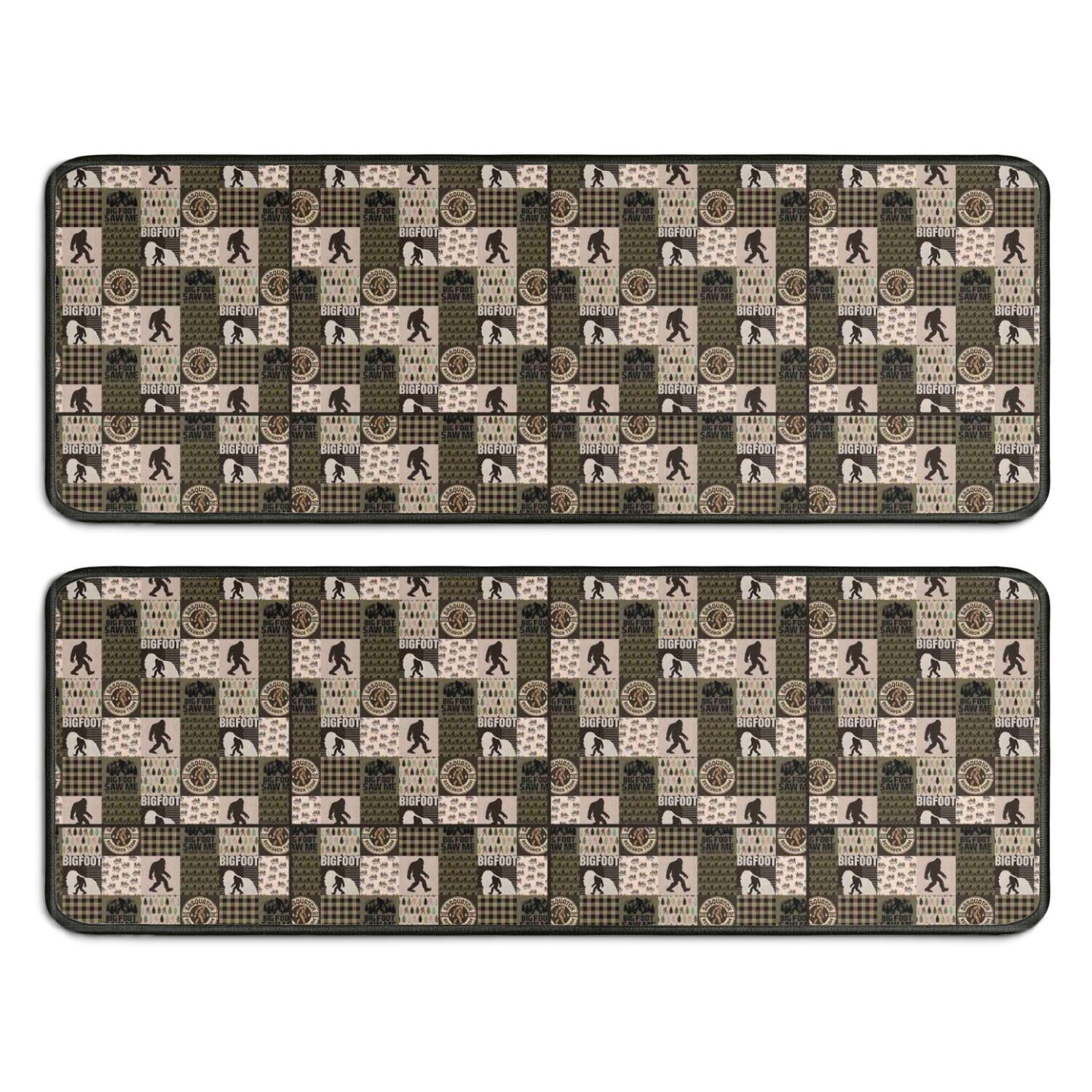 Kitchen Rugs Sets Of 2,Multicolor Bigfoot and Checkerboard Pattern Anti ...