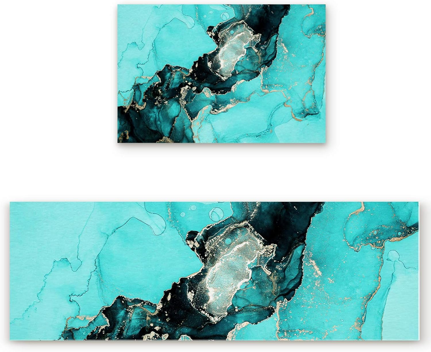 Kitchen Rugs Sets 2 Piece Floor Mats Black Turquoise Teal Wild Marble ...