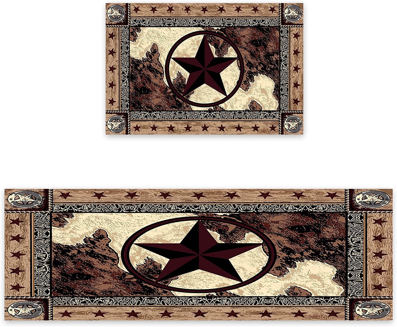 Kitchen Rugs Sets 2 Piece Floor Mats Western Texas Star on Wood Panel ...