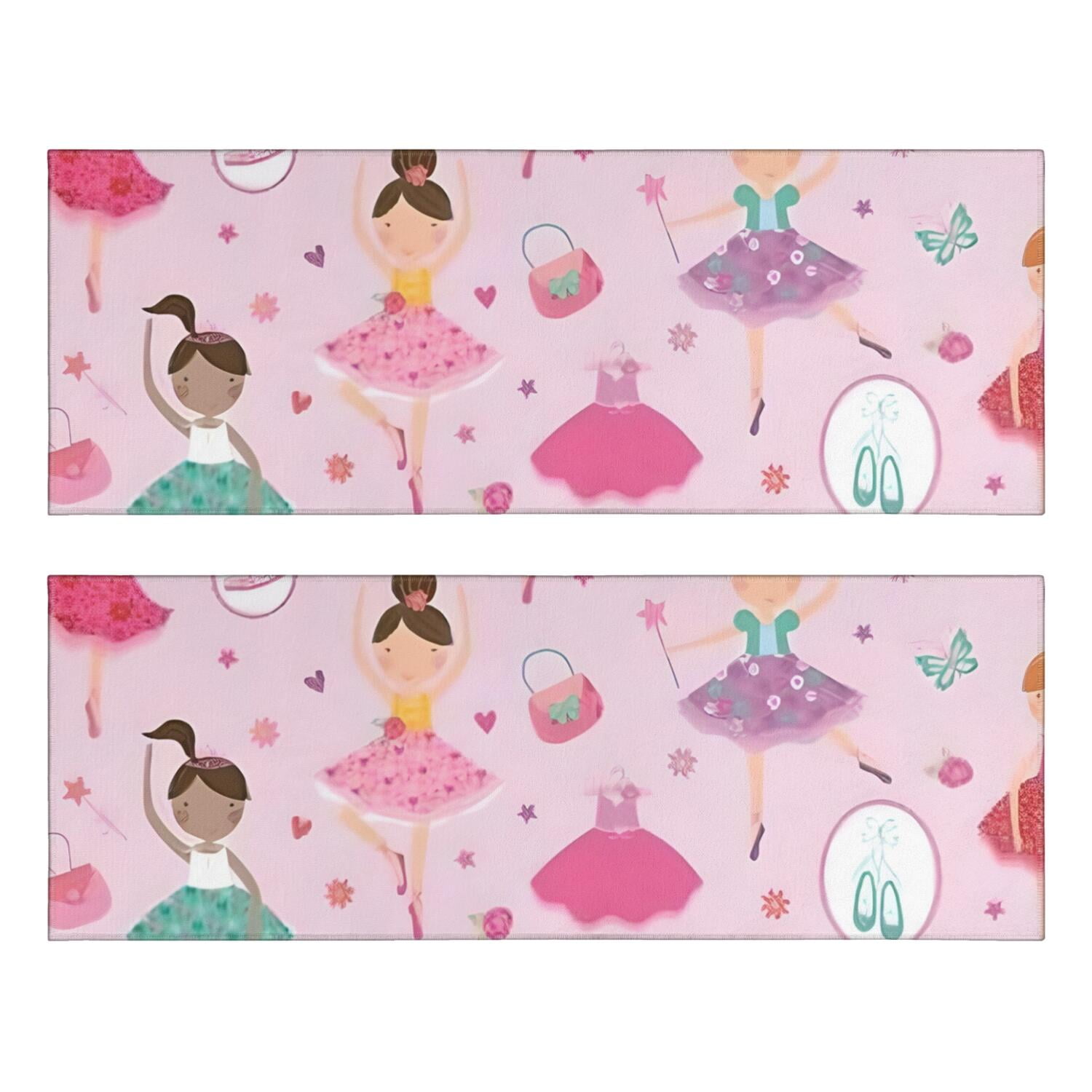 Kitchen Rugs Sets Of 2,Pink Ballerina Princess Pattern Anti Fatigue ...