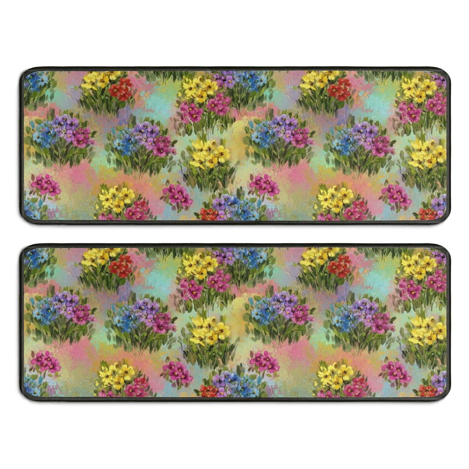 Kitchen Rugs Sets Of 2,Pioneer Flower Floral Print Pattern Anti Fatigue ...