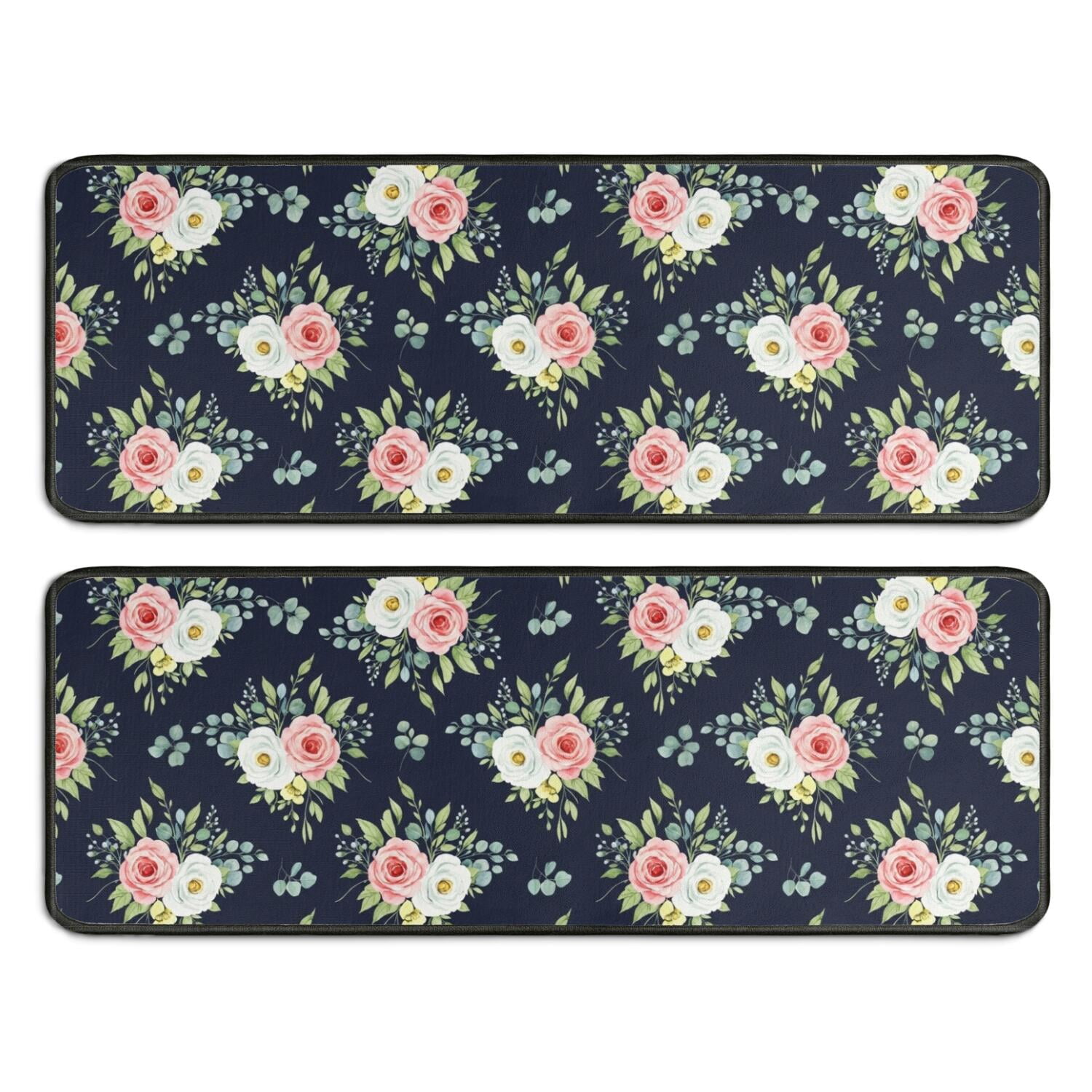 Kitchen Rugs Sets Of 2,Pioneer Flower Floral Print Pattern Anti Fatigue ...