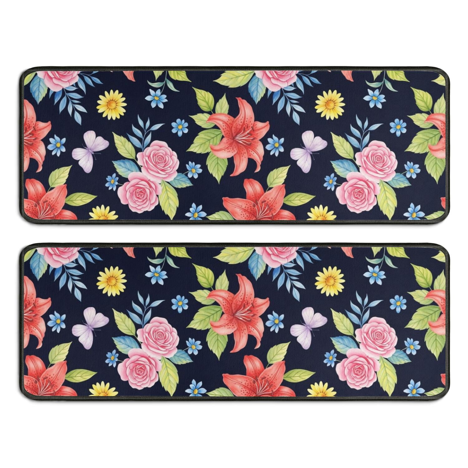 Kitchen Rugs Sets Of 2,Pioneer Flower Floral Print Pattern Anti Fatigue ...