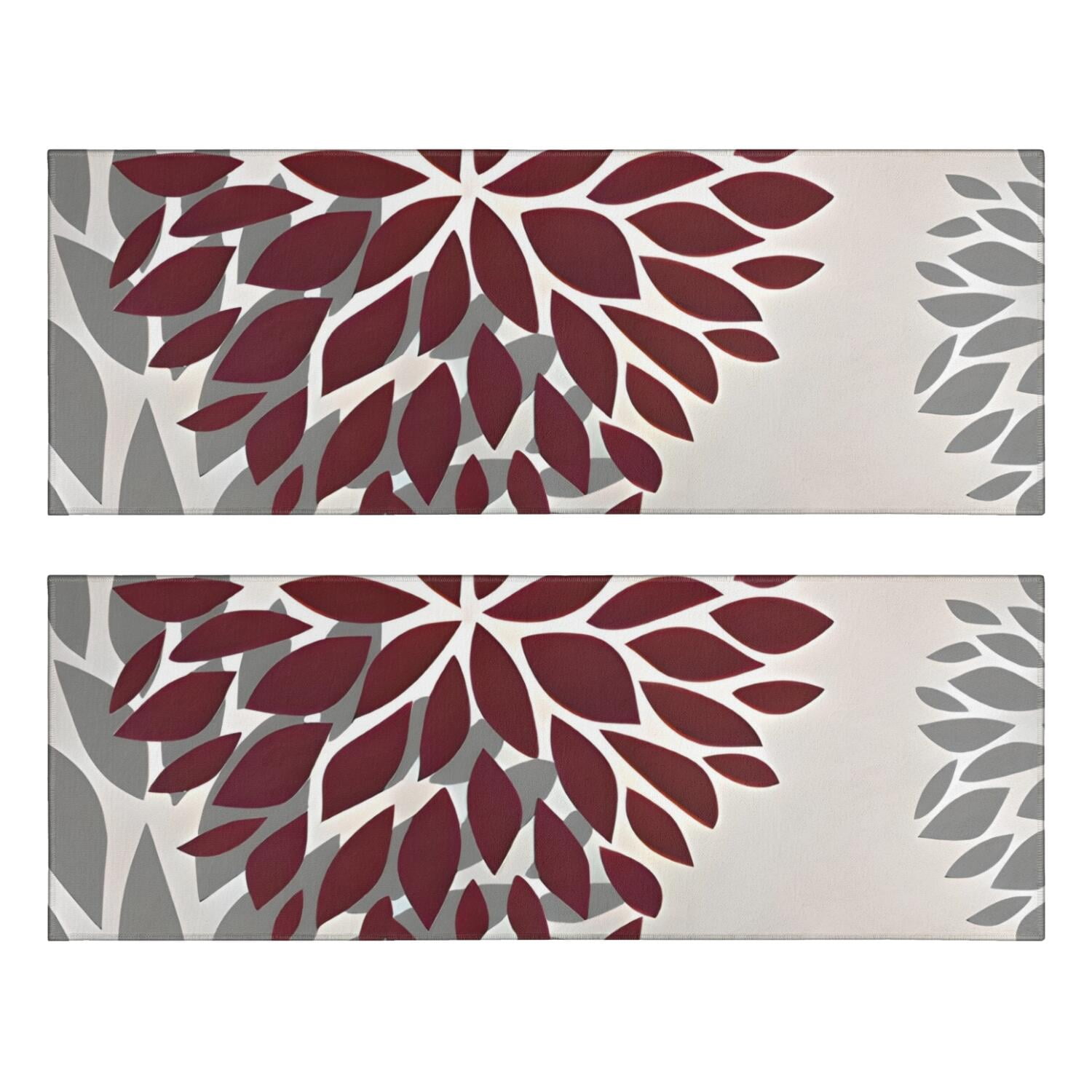 Kitchen Rugs Sets Of 2,Red and Gray Floral Pattern Anti Fatigue Kitchen ...