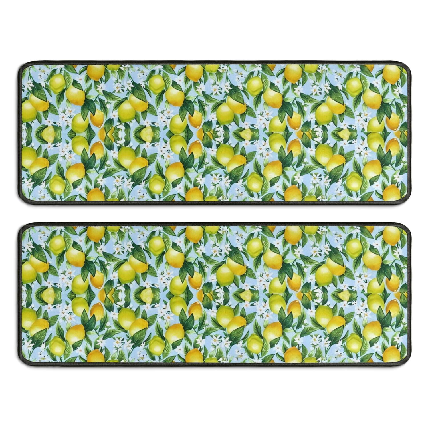 Kitchen Rugs Sets Of 2,Yellow Lemon Flowers LightBlue Pattern Anti ...