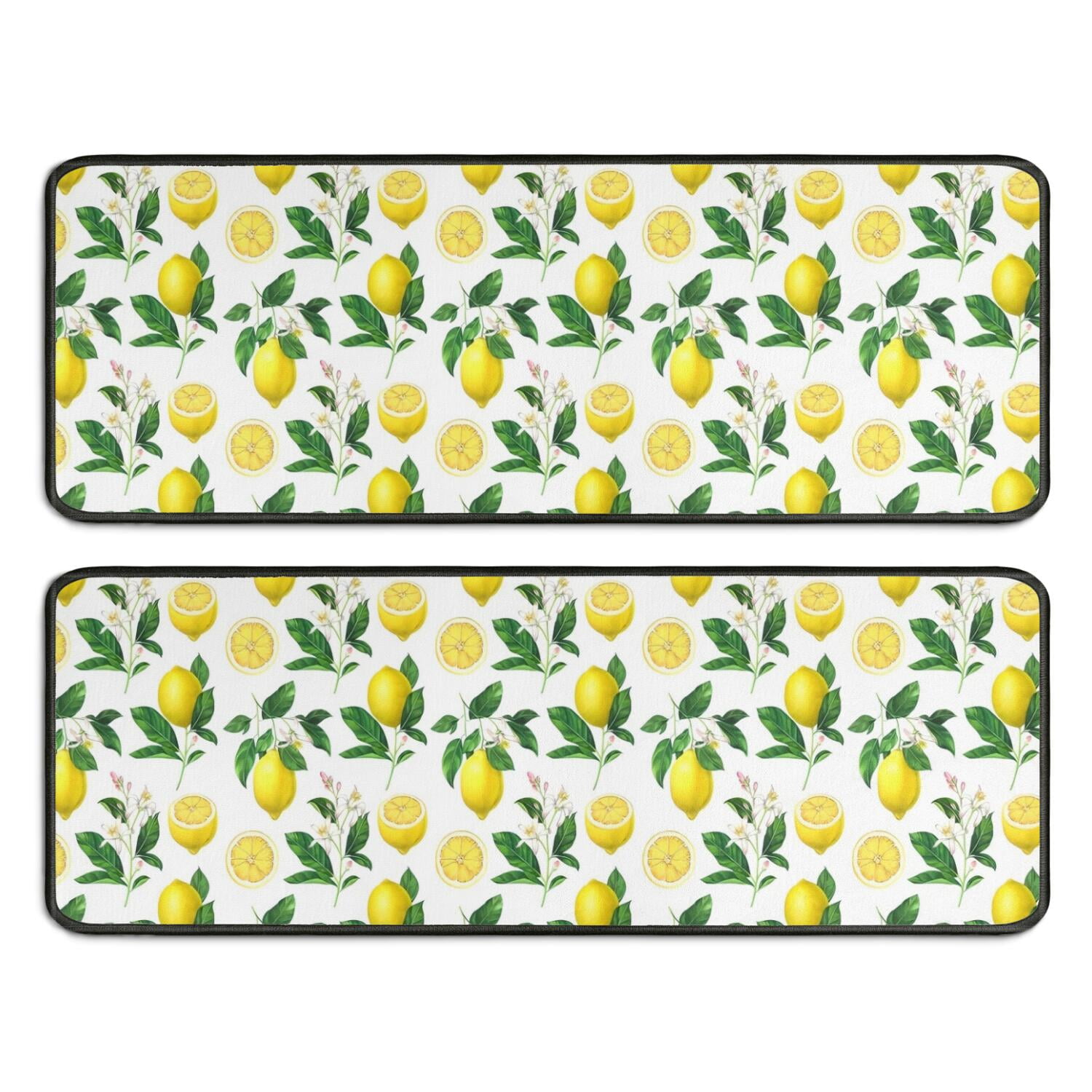 Kitchen Rugs Sets Of 2,Yellow Lemon Fruit Slices White Pattern Anti ...