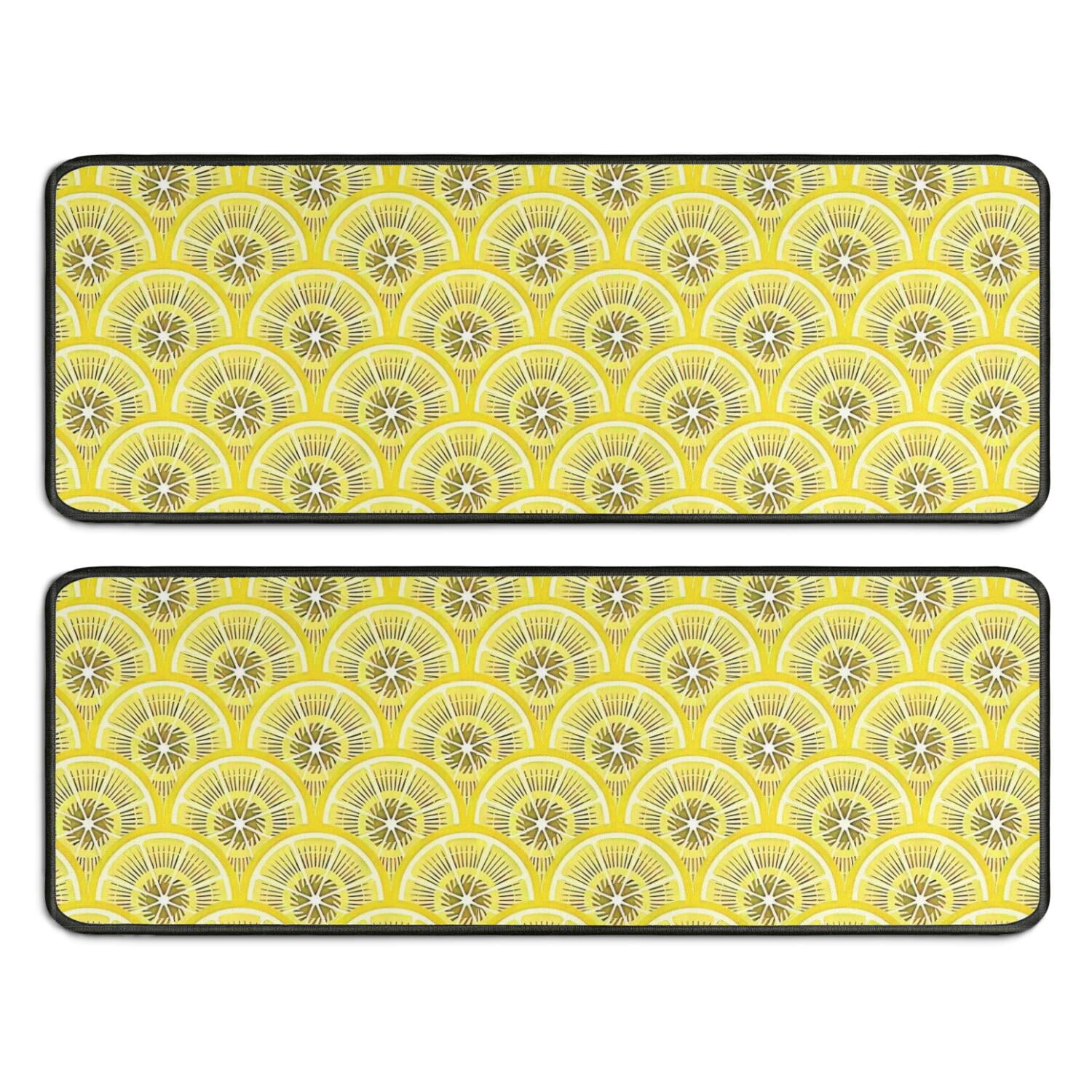 Kitchen Rugs Sets Of 2,Yellow Lemon Fruit Slices Yellow Pattern Anti ...