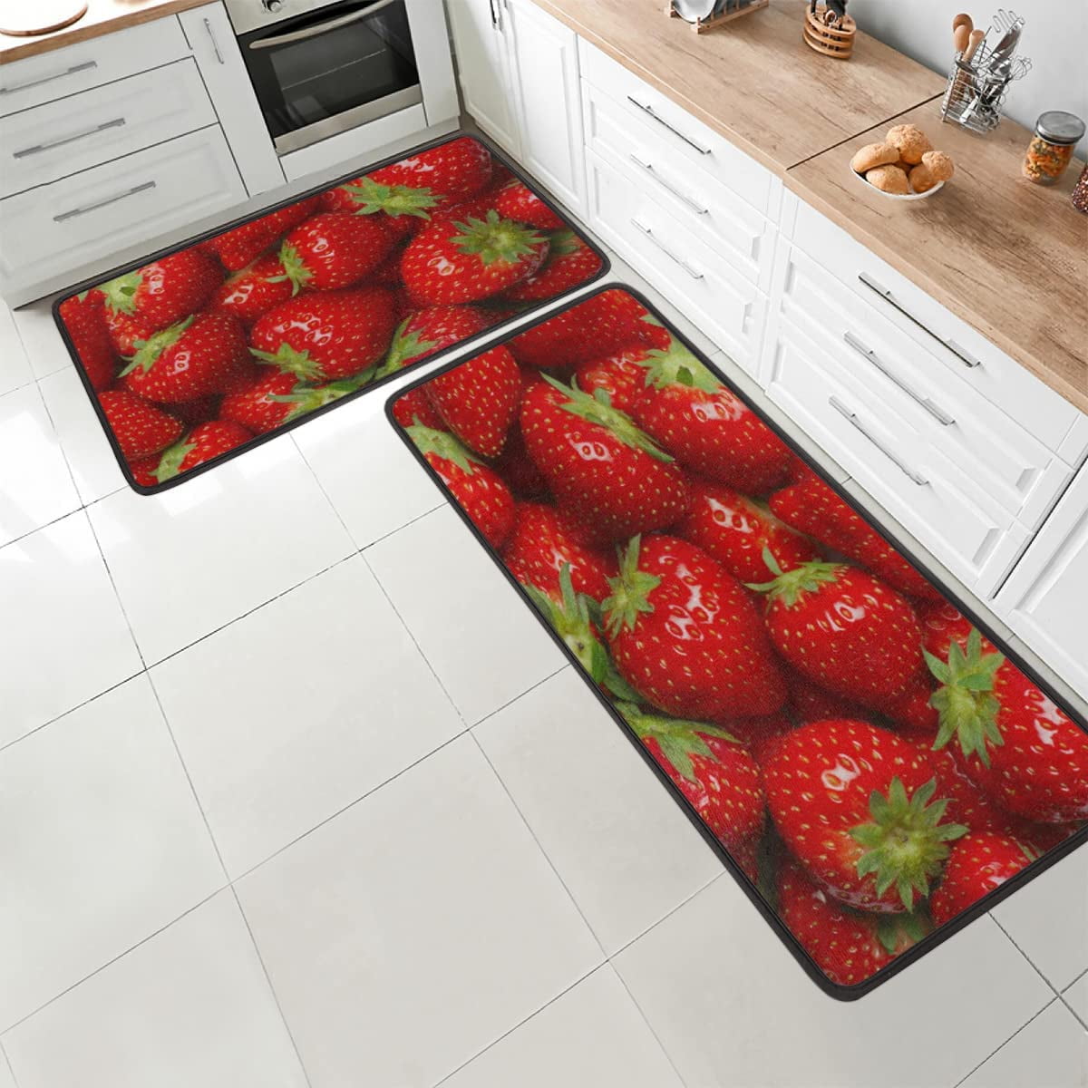 Omezin Strawberry Fruit Kitchen Mat, 17 x 47 in, NonSlip 2 Count ...