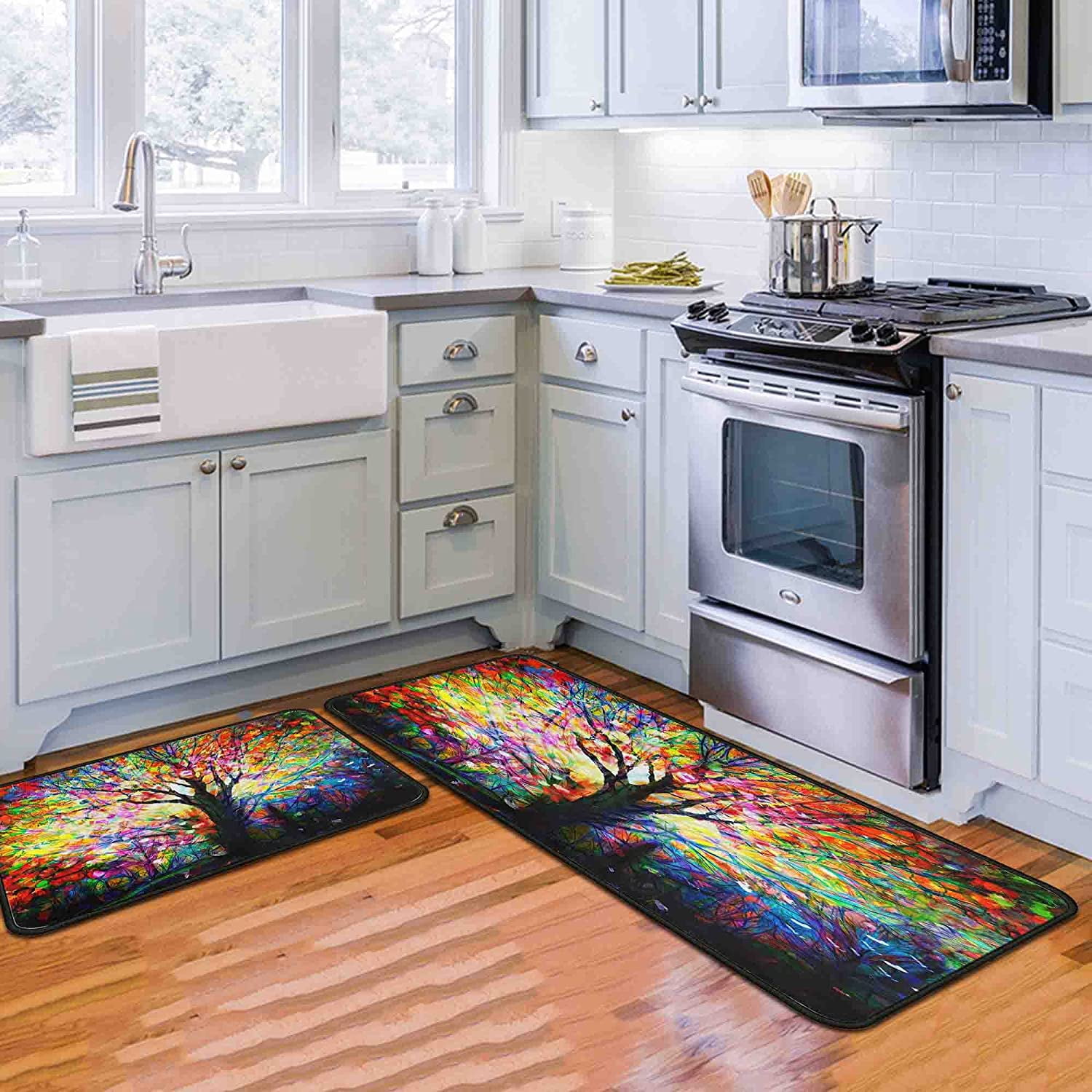 Kitchen Rugs Washable, Non Skid Backing Kitchen Mat Set of 2 Farmhouse ...
