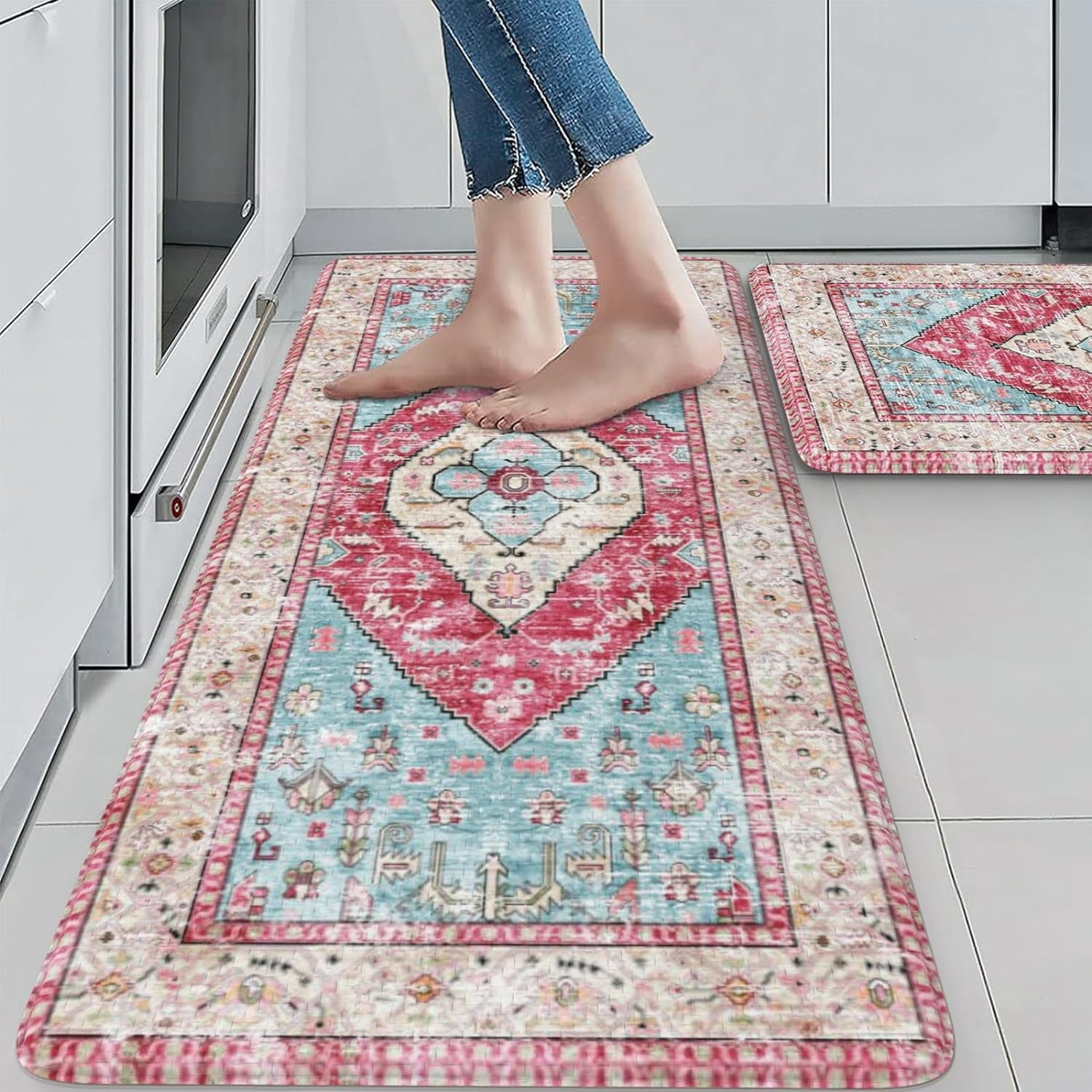 Kitchen Rugs and Mats 2PCS Cushioned Anti Fatigue Kitchen Mat Non-Skid ...