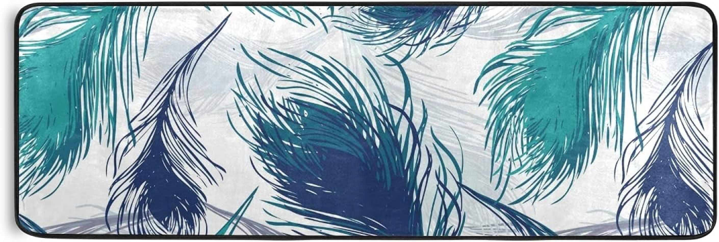 Kitchen Rugs and Mats Non-Skid Washable Runner Rugs Blue Feather ...