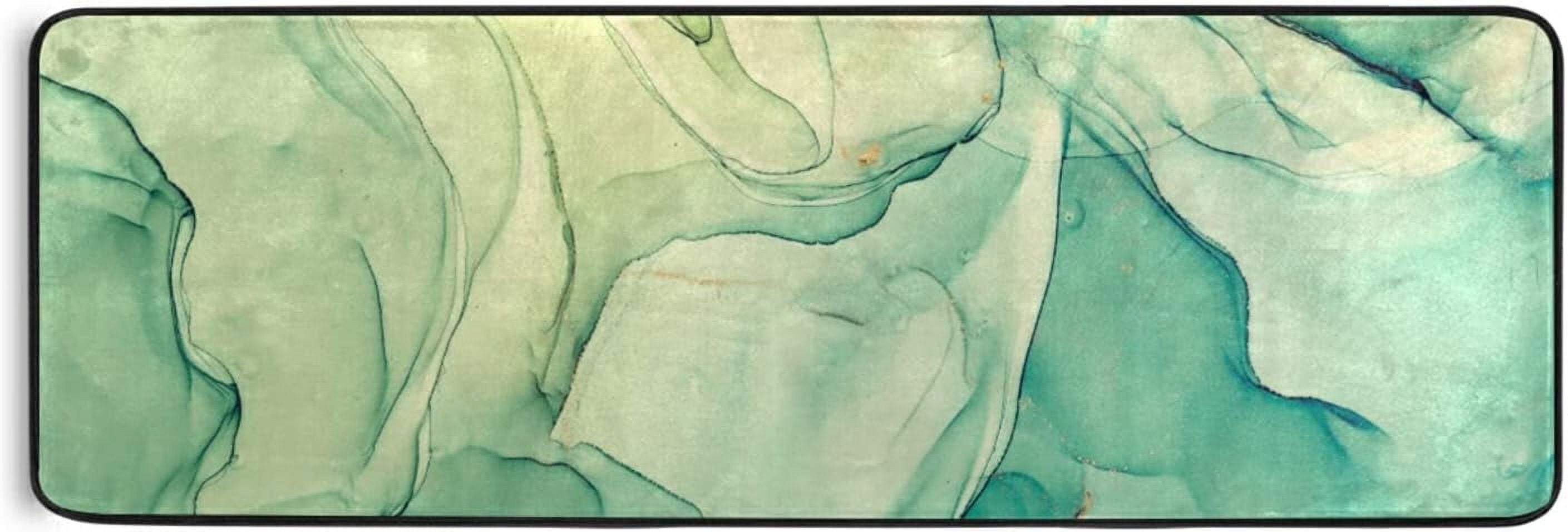 Kitchen Rugs and Mats Non-Skid Washable Runner Rugs Green Marble Ink ...