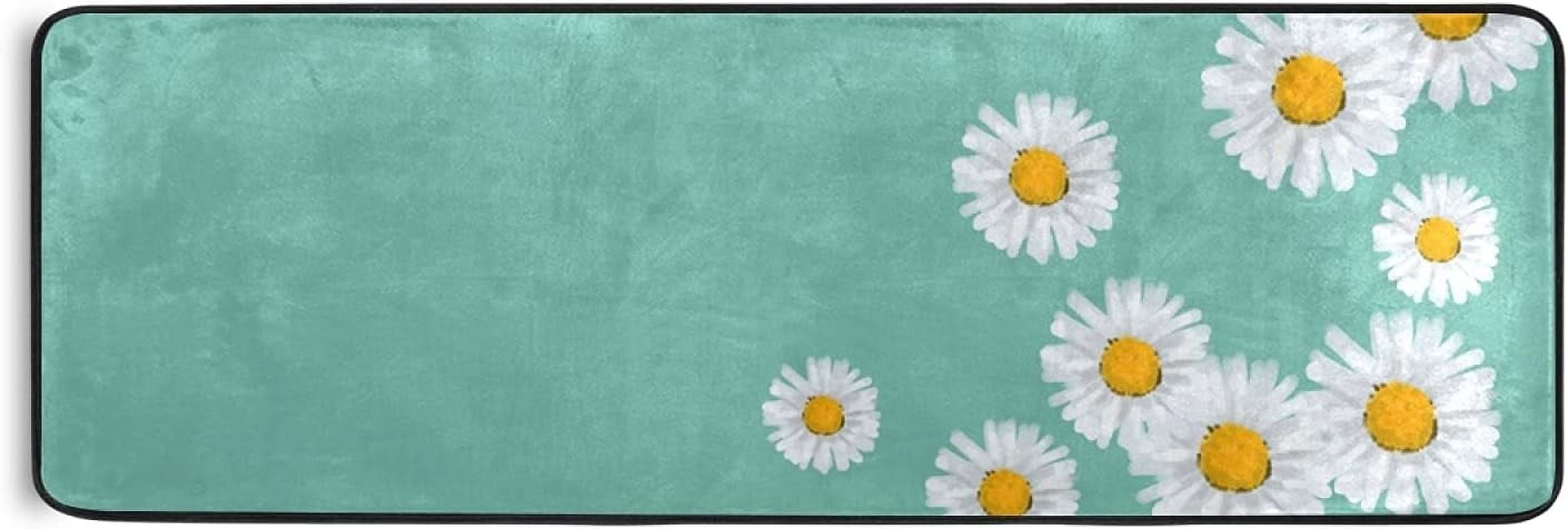 Kitchen Rugs and Mats Non-Skid Washable Runner Rugs Little White Daisy ...