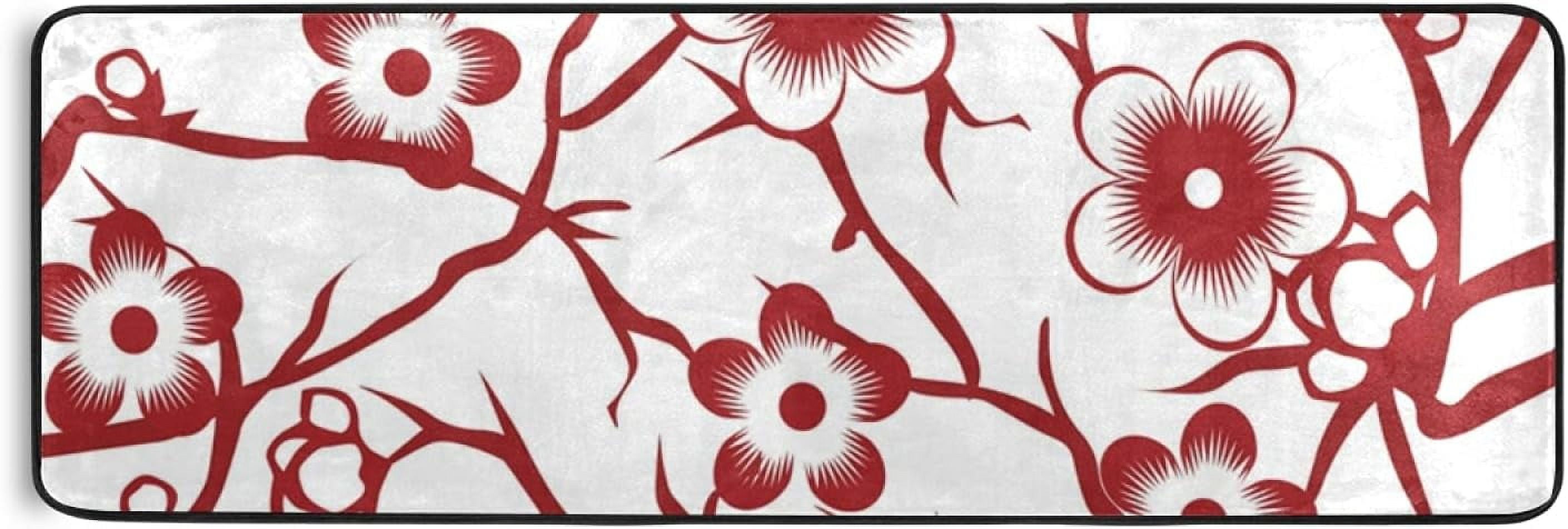 Kitchen Rugs and Mats Non-Skid Washable Runner Rugs Red Cherry Blossom ...