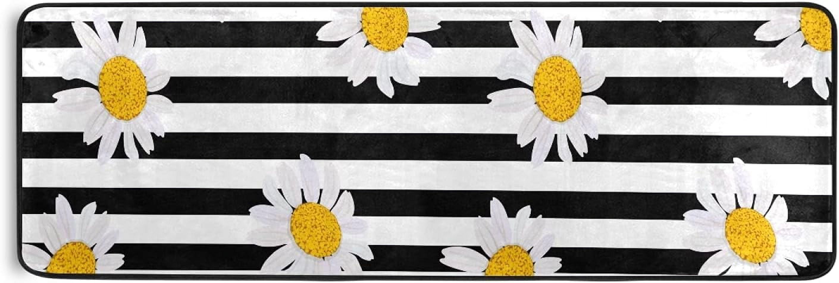 Kitchen Rugs and Mats Non-Skid Washable Runner Rugs White Little Daisy ...