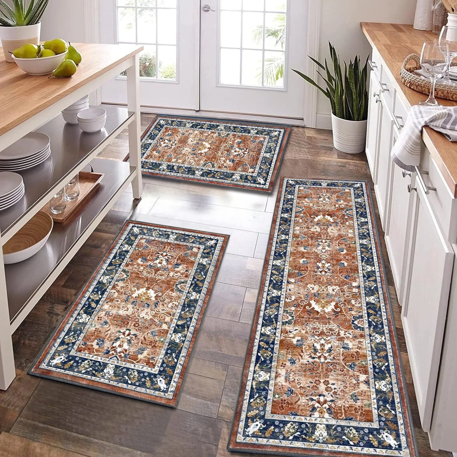 Yamaziot 3-Piece Kitchen Rug Set, Non-Slip Backing, Machine Washable ...